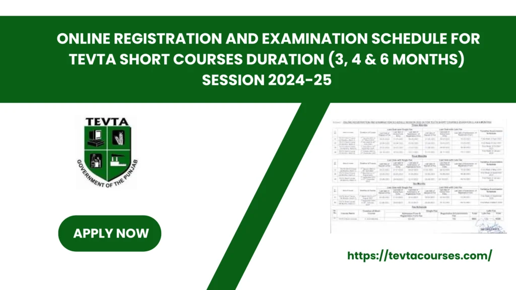 ONLINE REGISTRATION AND EXAMINATION SCHEDULE FOR TEVTA SHORT COURSES ...